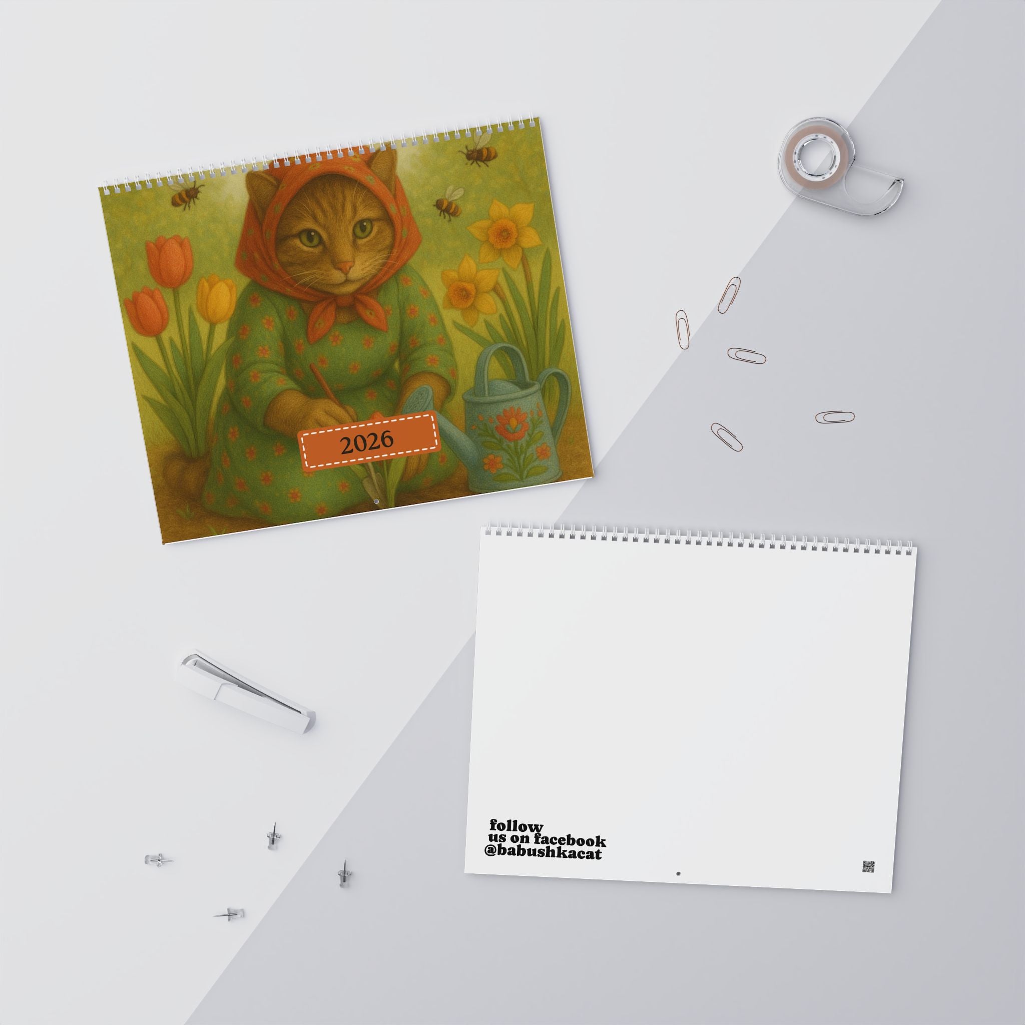 Babushka Cat Wall Calendar 2026 Version Artistic Style