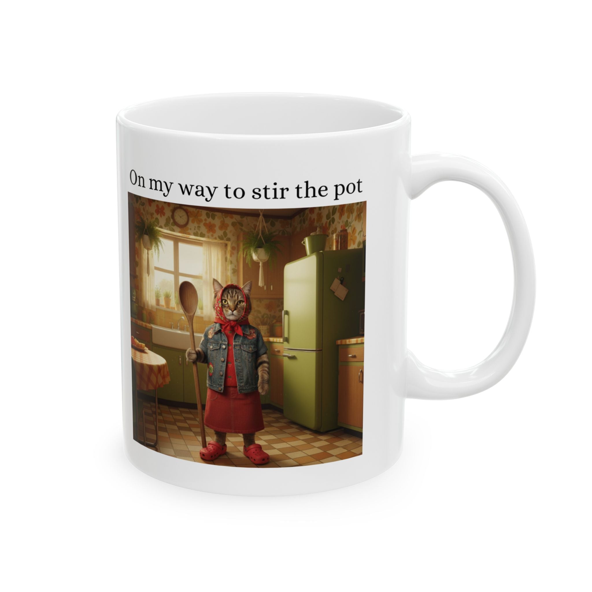 Babushka Cat Pot Stirrer Ceramic Mug